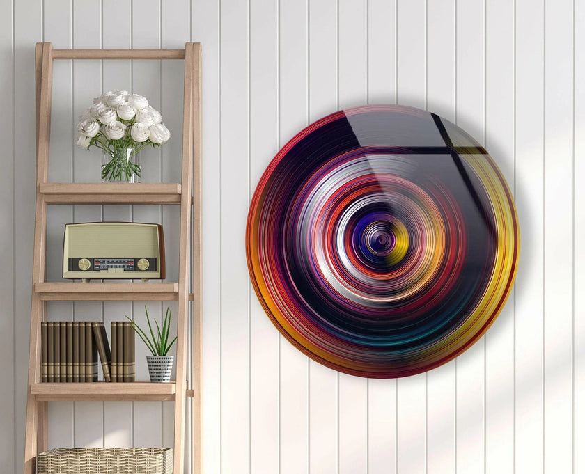 Yellow Black Spiral Round Glass Wall Art-Art Glass Wall Art