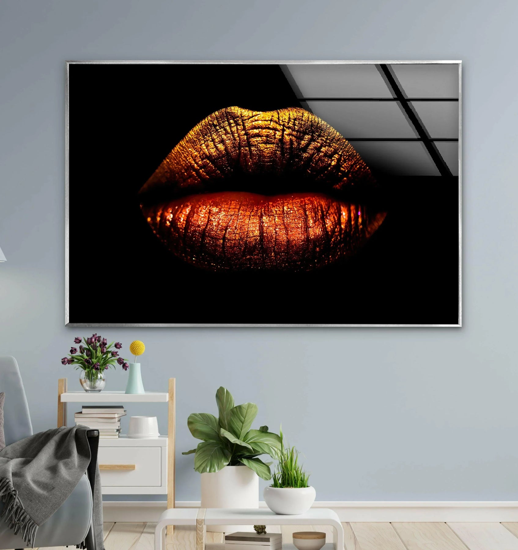 Fiery Lips Wall Art – Bold Glass Decor Statement – MyPhotoStation