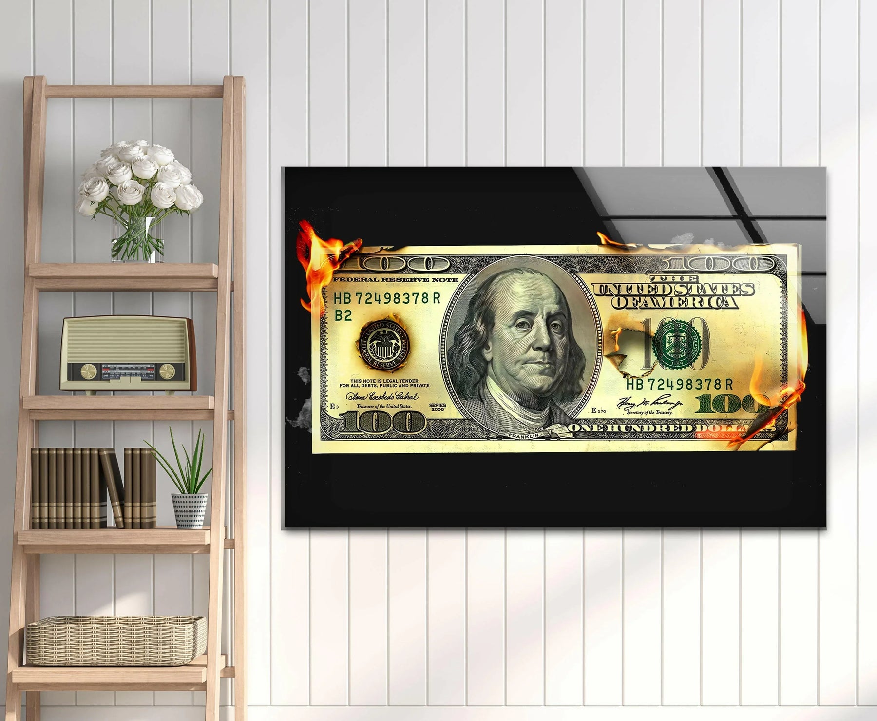 Burning Money Wall Art – Fiery Statement Decor